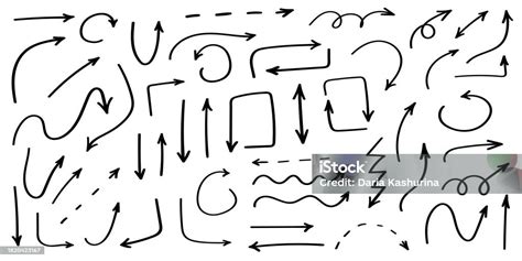 흰색 절연 검은 그런 지 손으로 그린 화살표의 집합입니다 벡터 일러스트 레이 션 개념에 대한 스톡 벡터 아트 및 기타 이미지