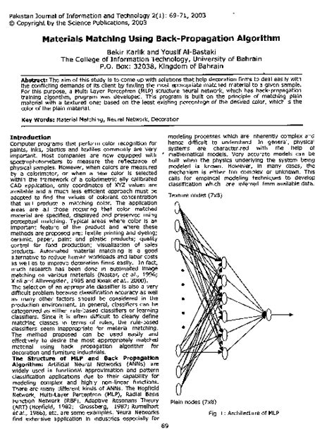 Pdf Materials Matching Using Back Propagation Algorithm