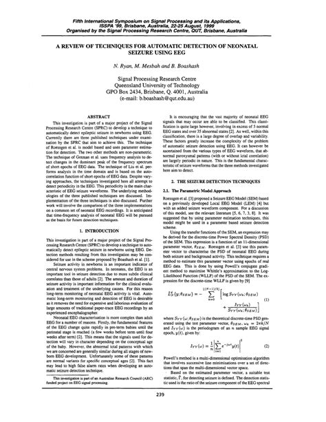 Pdf A Review Of Techniques For Automatic Detection Of Neonatal Seizure Using Eeg