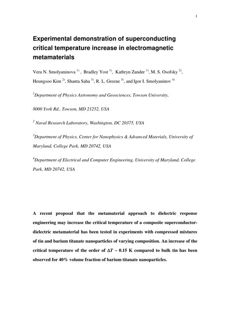 Pdf Experimental Demonstration Of Superconducting Critical Temperature Increase In