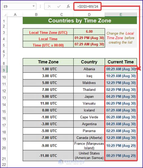 Making A List Of Countries By Time Zone In Excel With Easy Steps