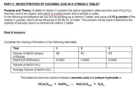 Solved The Balanced Chemical Reaction Between Ascorbic Acid And
