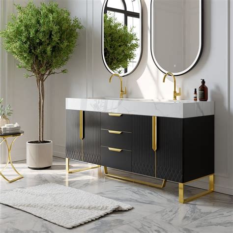 Aro 1500mm Black Double Basin Freestanding Bathroom Vanity Drawers Faux
