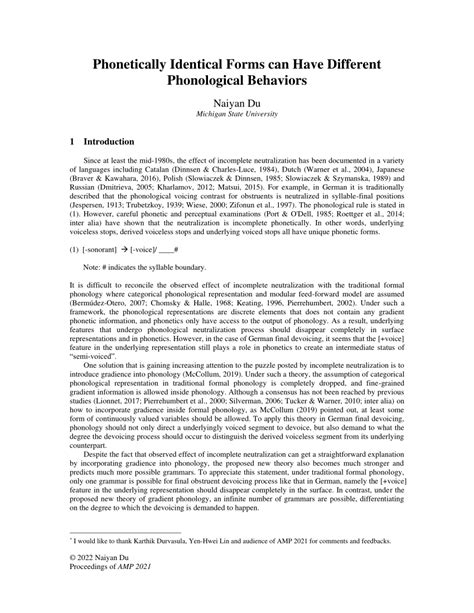 Pdf Phonetically Identical Forms Can Have Different Phonological