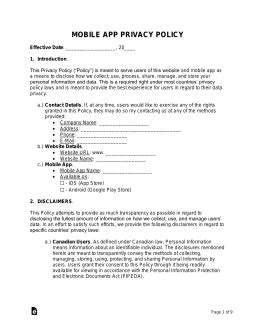 Free Mobile App Privacy Policy Template IOS Android PDF Word EForms