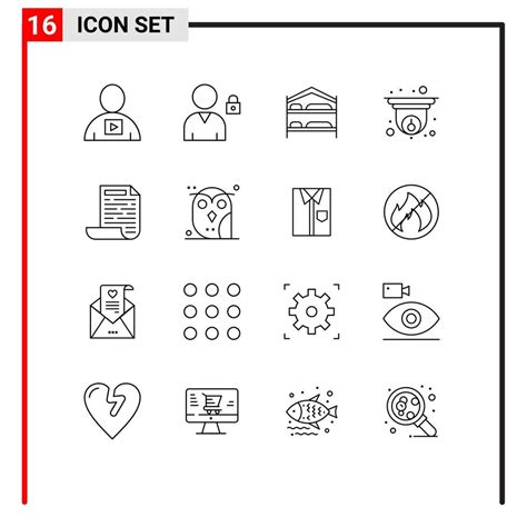 16 Universal Outline Signs Symbols Of Design Information Bed Security Cam Editable Vector Design