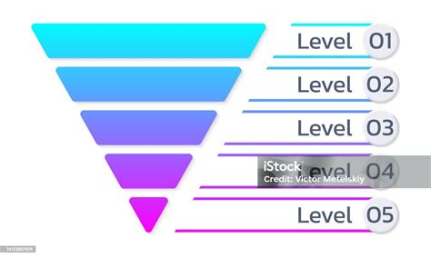 깔때기 다이어그램 디자인 판매 마케팅 피라미드 또는 콘 차트 템플릿 5 단계 또는 레벨의 현대적인 인포 그래픽 비즈니스 프로세스 개념 벡터 일러스트레이션 피라미드 건축물에