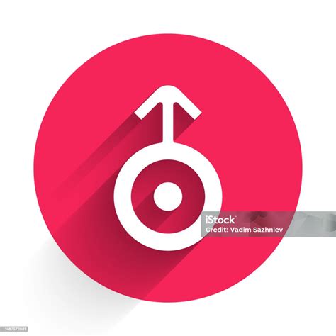 흰색 천왕성 아이콘의 고대 점성술 상징은 긴 그림자 배경으로 분리되어 있습니다 점성술 행성 조디악과 점성술 기호입니다 빨간색 원 버튼입니다 벡터 0명에 대한 스톡 벡터 아트