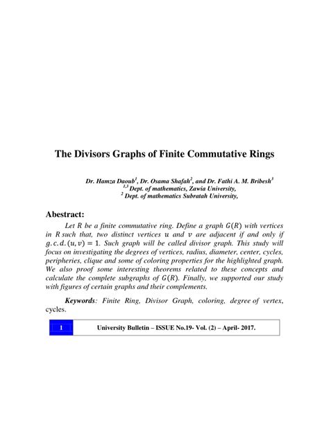 Pdf The Divisors Graphs Of Finite Commutative Rings
