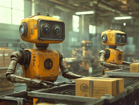Robots Working On An Assembly Line Futuristic Factory Modern Technology Automated System