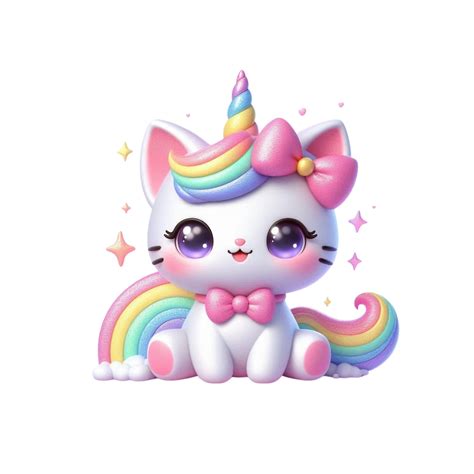 Caticorn Cute Kitycorn With A Bow Coquette Clipart Png Instant