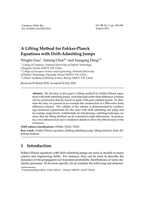 Pdf A Lifting Method For Fokker Planck Equations With Drift Admitting Jumps