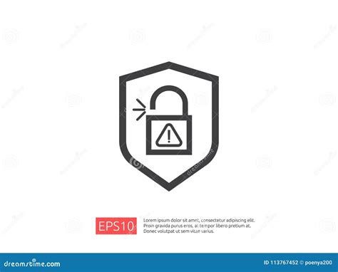 Shield Open Padlock Attention Icon With Exclamation Mark Symbol Warning Alert Sign Account
