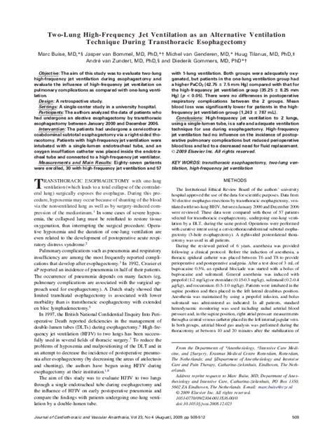 Pdf Two Lung High Frequency Jet Ventilation As An Alternative Ventilation Technique During