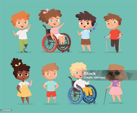 장애아동 휠체어에 앉아 아이들은 학교 벡터 만화 그림에서 장애인 작은 사람 아이에 대한 스톡 벡터 아트 및 기타 이미지 아이 휠체어 장애 Istock