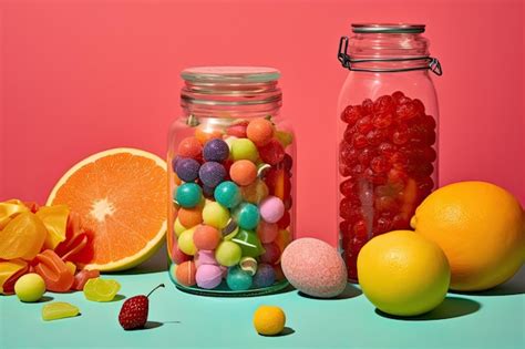 Premium Ai Image A Group Of Jars Of Candy