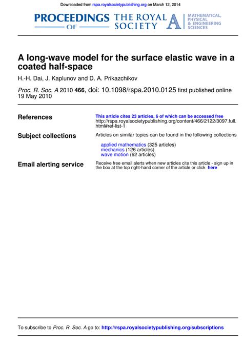 Pdf A Long Wave Model For The Surface Elastic Wave In A Coated Half Space