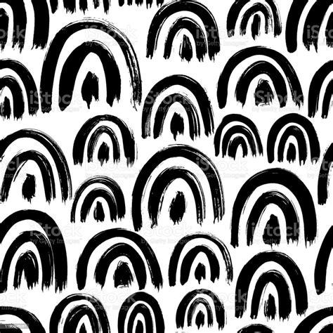 아치형 이음새있는 추상 적 패턴 브러시 스트로크와 손으로 그린 반복 배경 가리비와 무지개 모양입니다 0명에 대한 스톡 벡터 아트