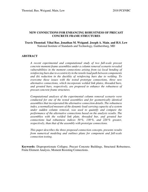 Pdf New Connections For Enhancing Robustness Of Precast Concrete Frame Structures