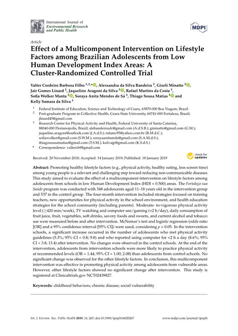 Pdf Effect Of A Multicomponent Intervention On Lifestyle Factors Among Brazilian Adolescents