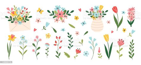 흰색 배경에 격리된 꽃과 꽃 요소 세트 꽃과 결혼식 개념 꽃 포스터 초대 인사말 카드 또는 초대장 디자인을 위한 벡터 구성입니다 결혼식에 대한 스톡 벡터 아트 및 기타