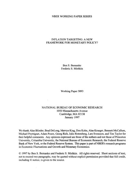 Pdf Inflation Targeting As A Framework For Monetary Policy