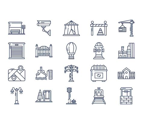 도시와 도시 생활 아이콘 세트 프리미엄 벡터