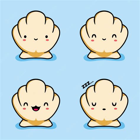 귀여운 조개 이모티콘의 벡터 일러스트 레이 션 프리미엄 벡터