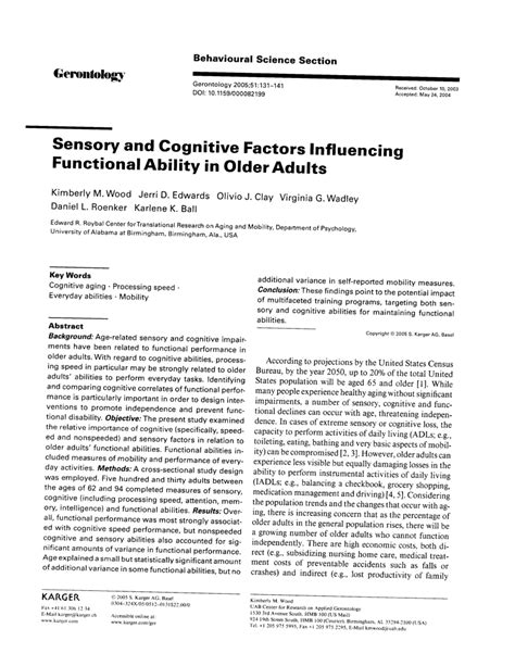 Pdf Sensory And Cognitive Factors Influencing Functional Ability In