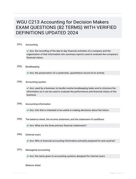 Wgu C213 Accounting For Decision Makers Exam Questions 82 Terms With