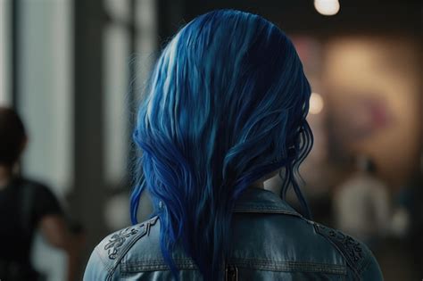Premium Photo Hair Coloring Concept Multicolored Blue Hair Girl Rear