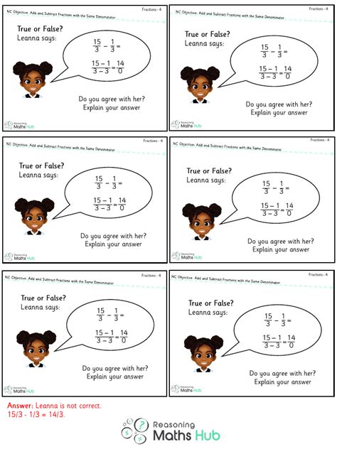 add and subtract fractions with the same denominator 2 reasoning
