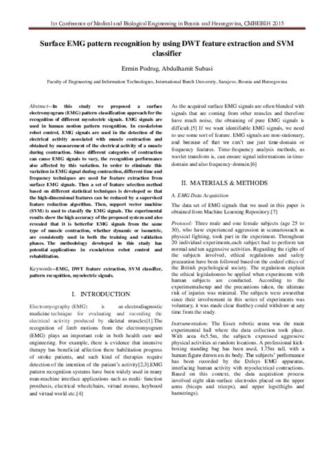 Pdf Surface Emg Pattern Recognition By Using Dwt Feature Extraction And Svm Classifier