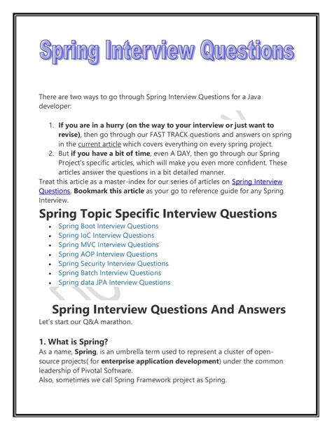 Spring Interview Questions List In 2020 Javamash123 Page 1 2