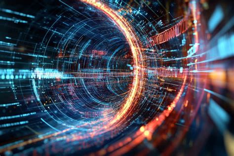 digital tunnel transmitting futuristic data stream with binary code
