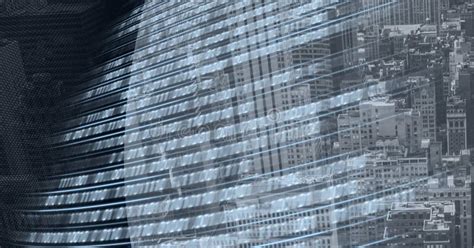 Composition Of Binary Coding With Grey Curved Banner Over Cityscape