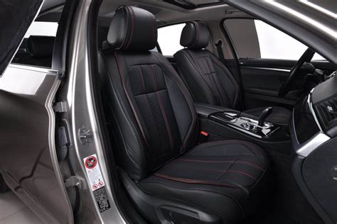 Лукс Универсална Кожена Тапицерия Калъфи за предни седалки Еко Кожа Черна с Червен Шев Tap860