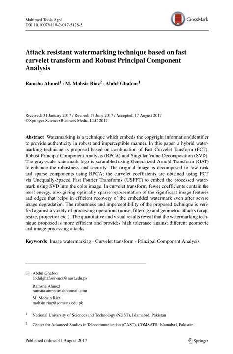 Pdf Attack Resistant Watermarking Technique Based On Fast Curvelet