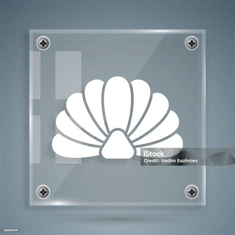회색 배경에 고립 된 흰색 가리비 바다 조개 아이콘 조개 기호 정사각형 유리 패널 벡터 일러스트레이션 가리비에 대한 스톡 벡터 아트 및 기타 이미지 Istock