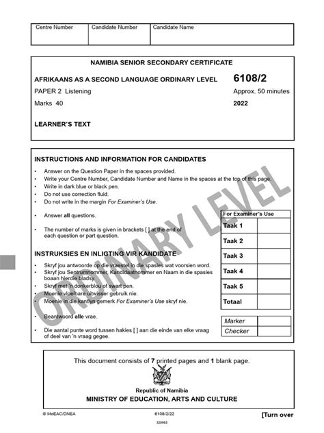 Nssco Afrikaans As A Second Language Paper 2 6108 2 First Proof 12 04 2022 Pdf