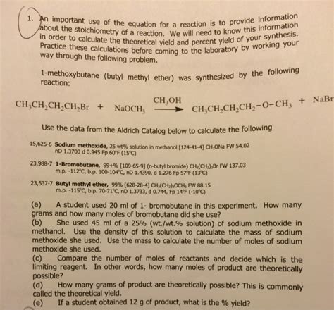 Solved Theoretical Yield And Percent Yield Problem