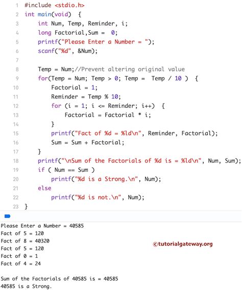 C Program For Strong Number