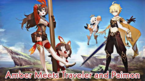 Amber Introduction Cutscene Genshin Impact 4k Traveler And Paimon