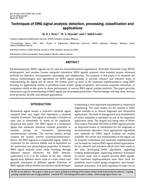 Pdf Techniques Of Emg Signal Analysis Detection Processing Classification And Dokumen Tips