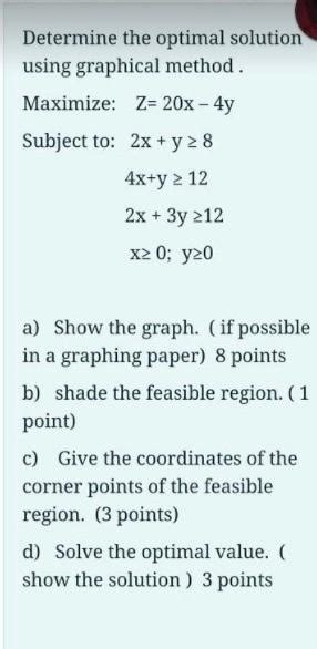 Solved Determine The Optimal Solution Using Graphical