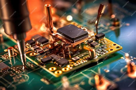 premium ai image macro shot of soldering iron attaching components to circuit board created