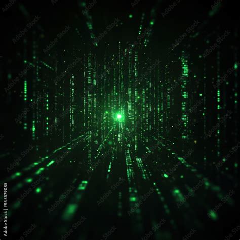 abstract digital matrix background with glowing green binary code