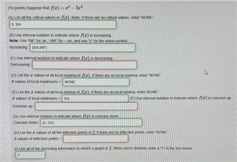 Solved 0 Points Suppose That Fxx4−3x3 A List Al The