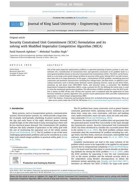 pdf security constrained unit commitment scuc formulation and its solving with modified
