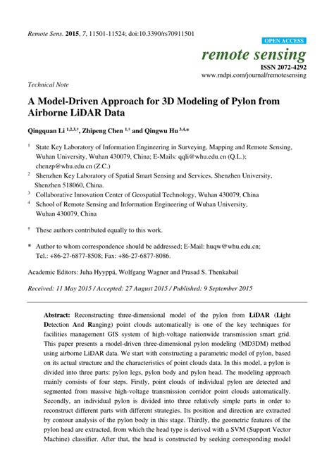 Pdf A Model Driven Approach For 3d Modeling Of Pylon From Airborne Lidar Data